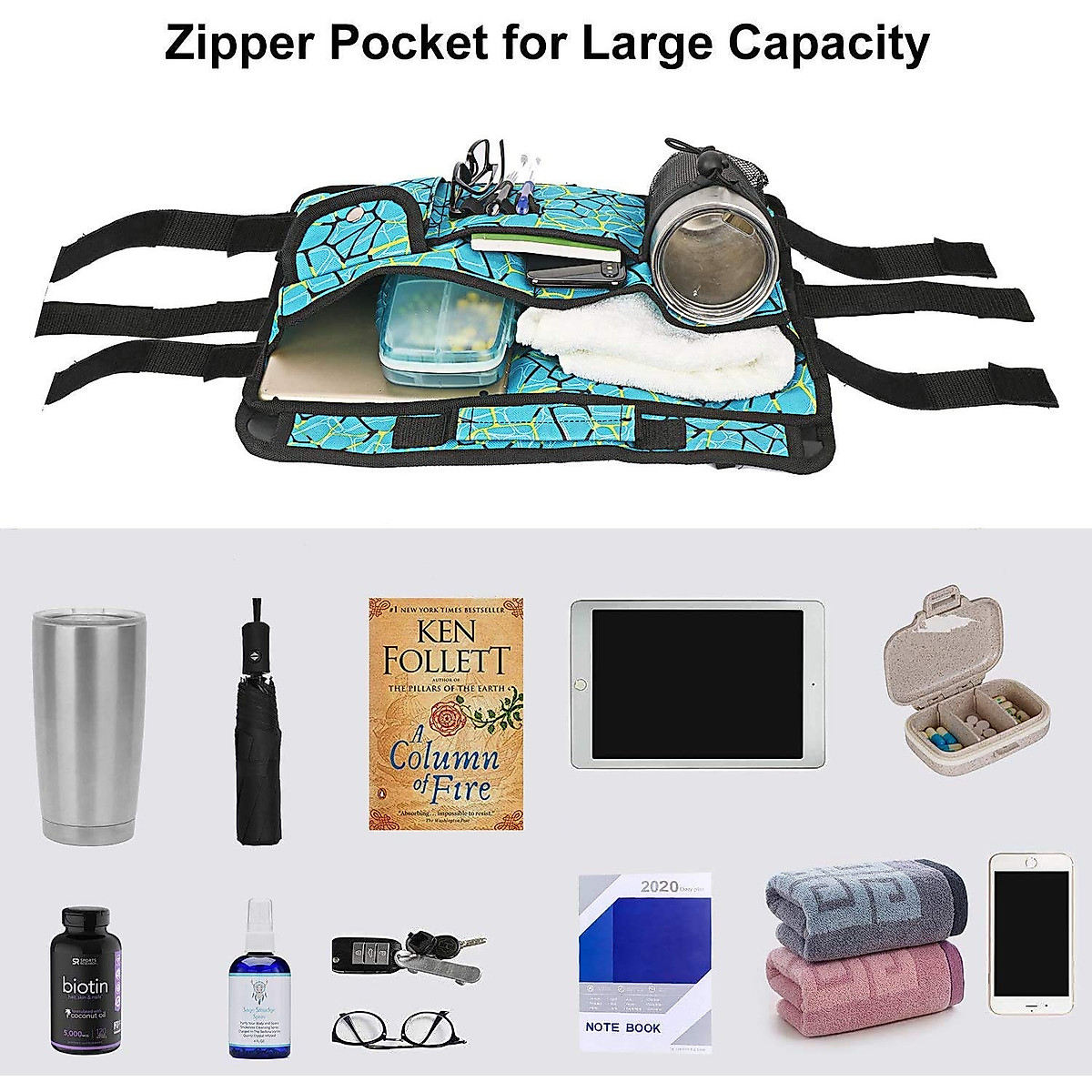 Double Sided Walker Bag, Walker Organizer Pouch Tote for Rollator and Folding Walker (Plaidblue)