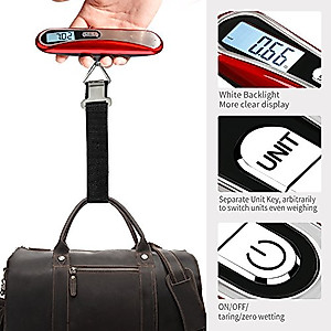 MYCARBON Luggage Scale Digital Hanging Baggage Scale, Portable Travel Weight Scale, Suitcase Weighing Scale with Backlit LCD Display, 110 Lb Capacity, Battery Included Red