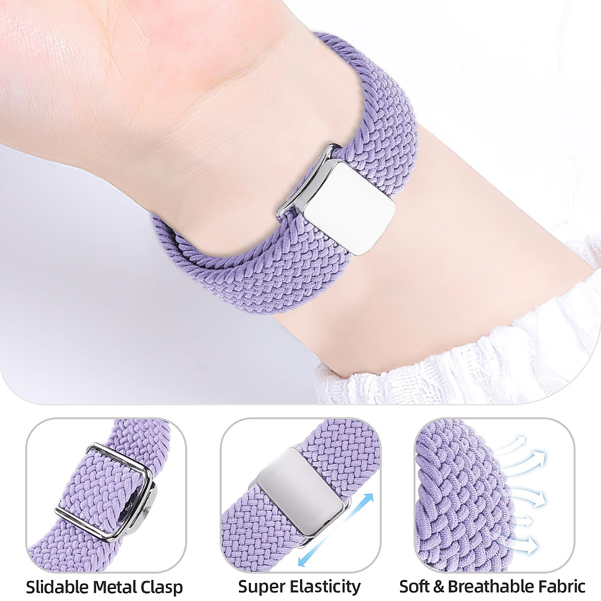 BlackPro 20mm Watch Band for Women and Men, Adjustable Braided Sport Loop with New Upgraded Magnetic Buckle, 20mm Quick Release Watch Band Stretchy Nylon Solo Loop Breathable Replacement Straps