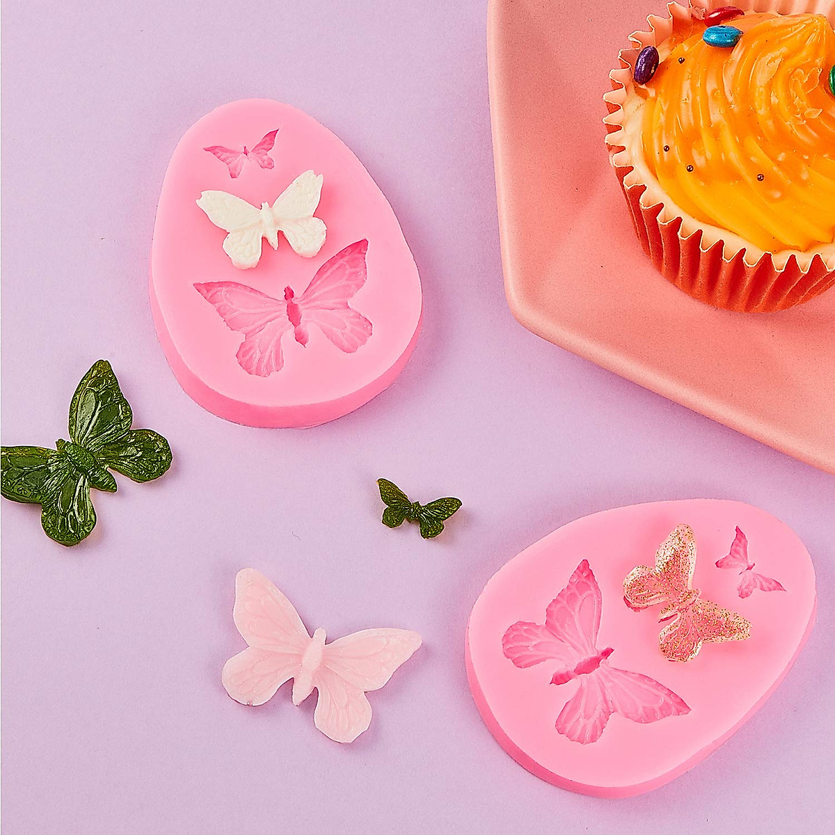 2 Pieces Butterfly Silicone Molds Mini Butterfly Fondant Cake Baking Mold Cupcake Decoration Tool Butterfly Shaped Chocolate Trays for Homemade Cake DIY Polymer Clay