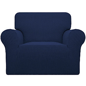 Easy-Going Stretch Chair Sofa Slipcover 1-Piece Couch Sofa Cover Furniture Protector Soft with Elastic Bottom for Kids, Pet. Spandex Jacquard Fabric Small Checks (Chair, Navy)
