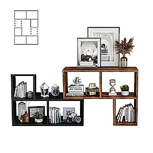 MIN WIN 7 Cube Storage Organizer,3 Tier Wood Bookshelf Free Combination Cubby Bookcase Open Standing Book Shelving Cabinet Display Cube Shelves Compartments for Study Living Room Office,Antique+Black