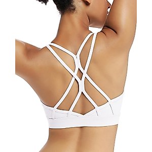 RUNNING GIRL Strappy Sports Bra for Women Sexy Crisscross Back Light Support Yoga Bra with Removable Cups White