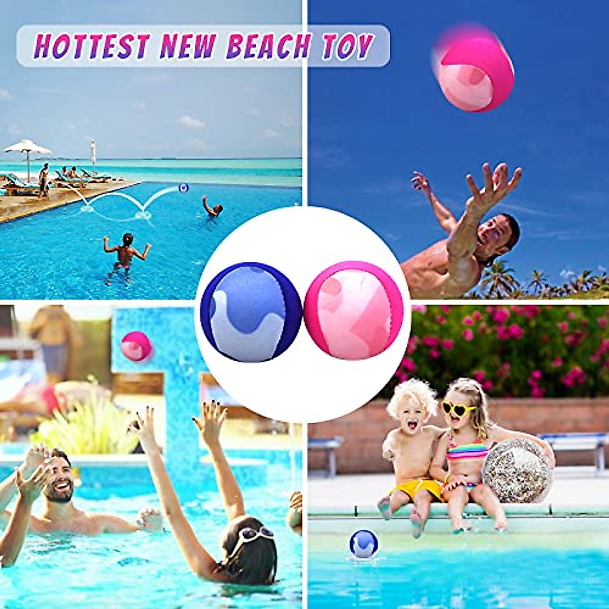 Guard Glasses Water Skipping Ball Summer Beach Ball 2-Pack Water Bouncing Balls Grip Ball for Beach Swimming Pool River Lake, Blue