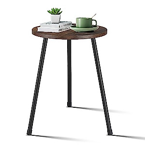 kinnary Round Side Table, Small Accent End Table for Living Room, Bedroom, Small Spaces, Height Adjustable Metal Legs, Easy Assembly Nightstand Coffee Bedside Table for Office, Rustic Brown