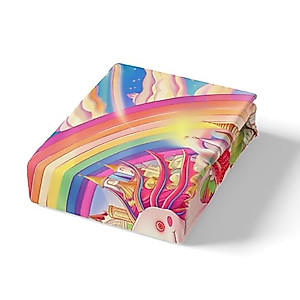 Feelyou Cartoon Axolotl Duvet Cover Ocean Animal Bedding Set for Kids Boys Girls Rainbow Castle Comforter Cover Cute Sea Animal Bedspread Cover with 1 Pillowcase 2Pcs Bedding Toddler,No Comforter