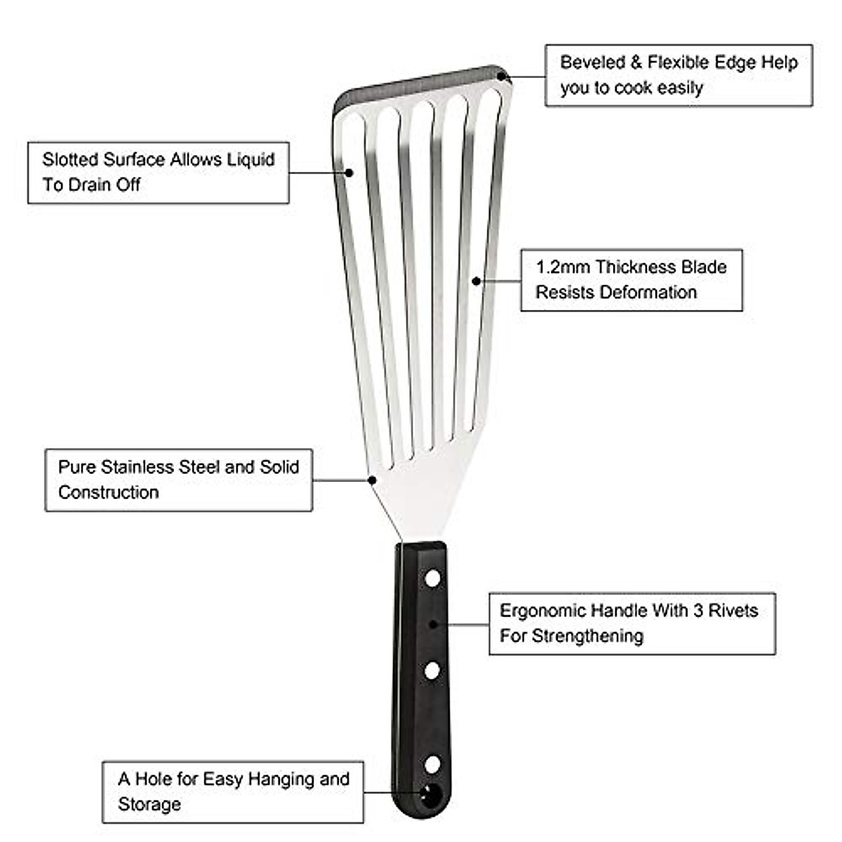 Fish Spatula, HaSteeL 2-Piece Stainless Steel Slotted Turner for Flipping, Turning, Frying & Grilling, Metal Slotted Spatulas Great for Kitchen Cooking, Riveted Handle & Dishwasher Safe