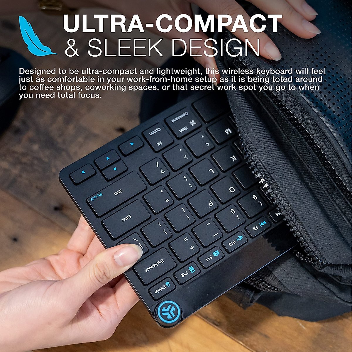 JLab Go Wireless Keyboard, Black, Connect Via Bluetooth or USB Wireless Dongle, Multi-Device Ultra-Compact for a Minimalist or Portable Set-Up (1 Pack)
