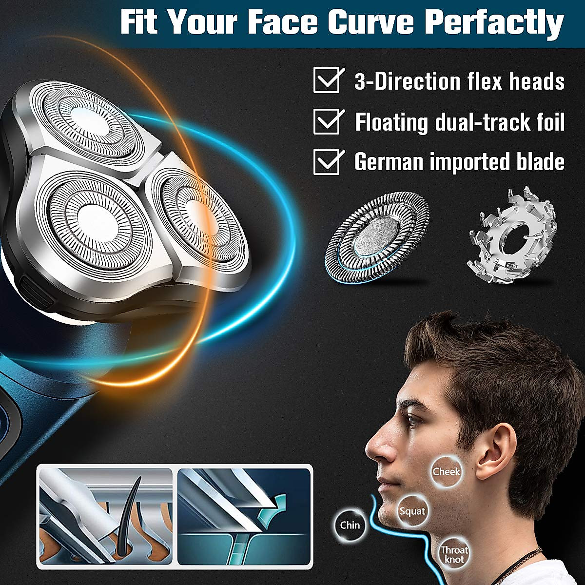Vifycim Electric Shavers for Men, Mens Electric Razor, Dry Wet Waterproof Man Rotary Facial Shaver Face Shaver Cordless Travel USB Rechargeable with Beard Trimmer Led Display for Husband Shaving