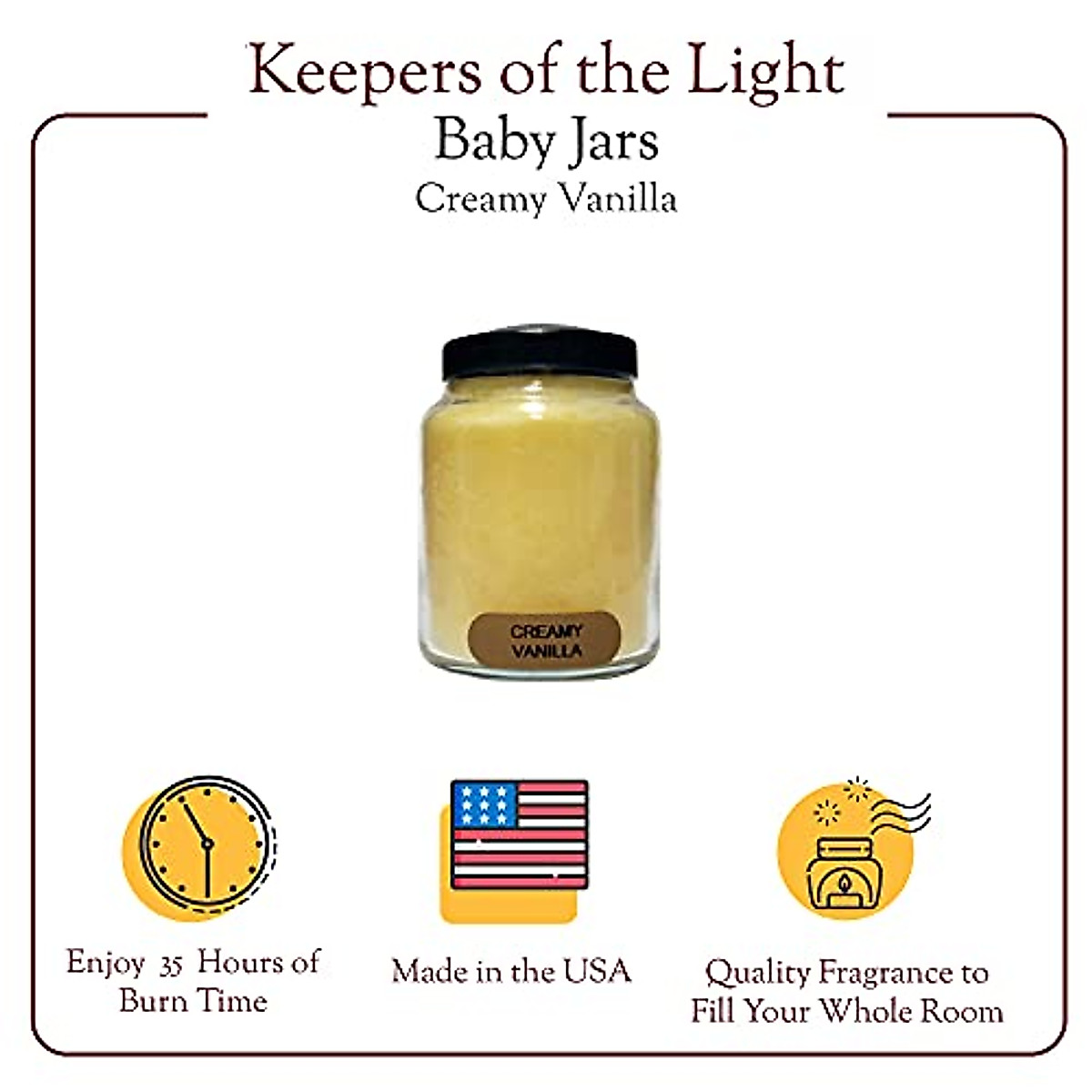 A Cheerful Giver - Creamy Vanilla Baby Scented Glass Jar Candle (6oz) with Lid & True to Life Fragrance Made in USA