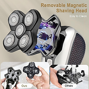 Detachable Head Shavers - Telfun Upgrade 5-in-1 Electric Head Shavers for Bald Men, 100% Waterproof Cordless Razor, Wet/Dry Shaving, 5 Dual Track Heads, Mess-Free Hair Capture (Black)