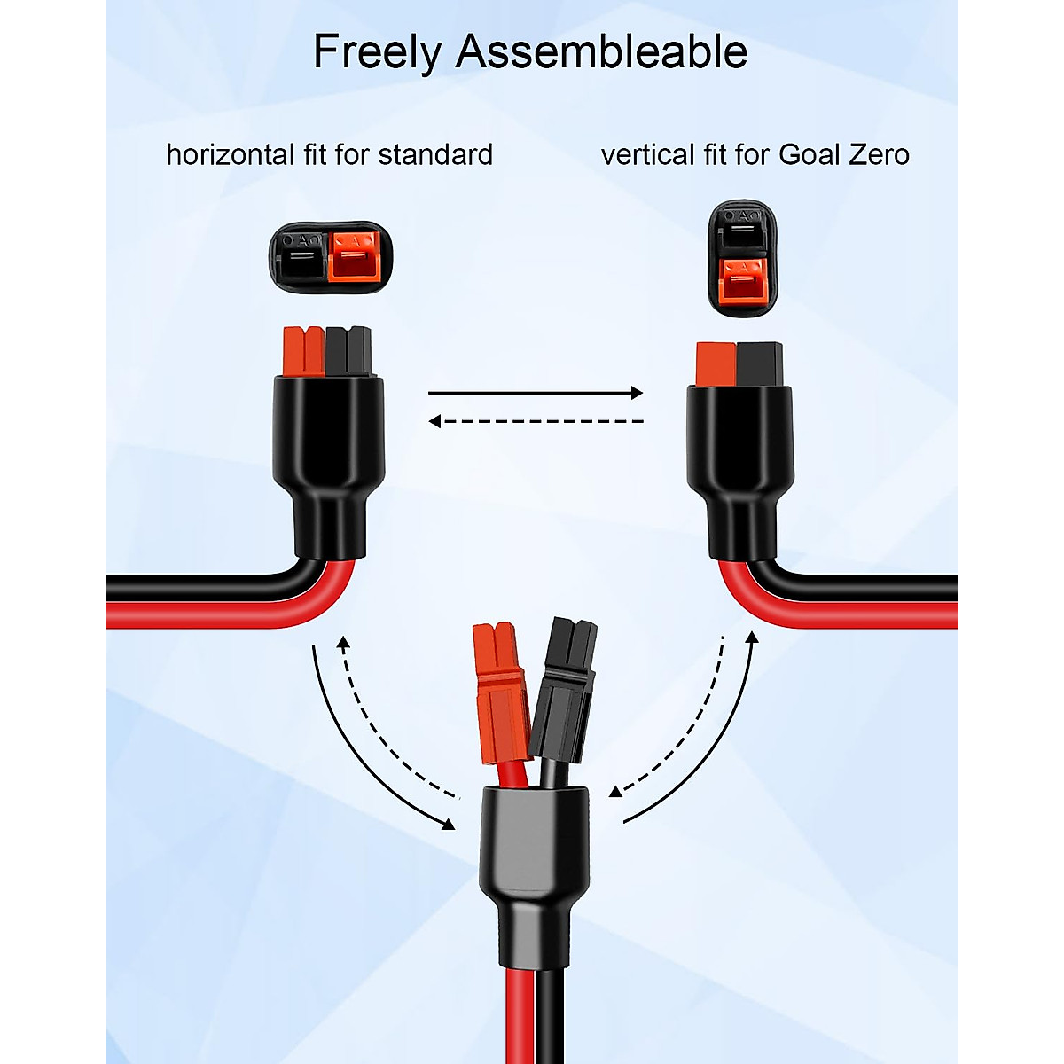 HUQUZN 10AWG 12FT Solar Panel Extension Cable Compatible with Ads Port Adapter and Solar Connector, Solar Charger Cable Kit for Portable Solar Generator Power Station RV, Vertical