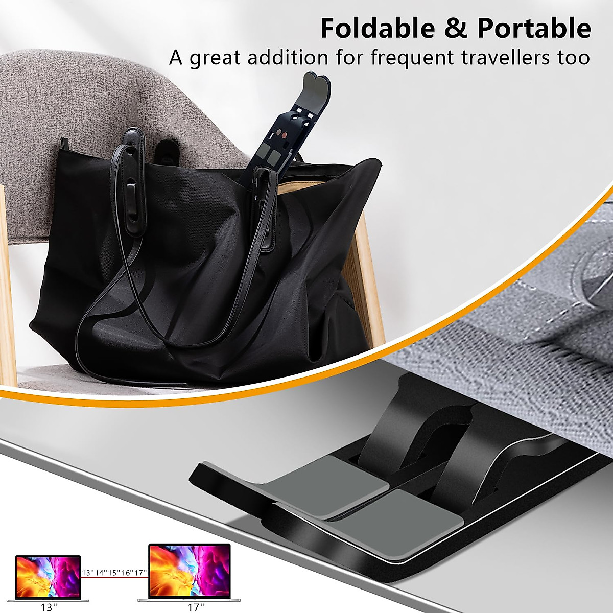 FOBELEC Laptop Stand, Adjustable Ergonomic Portable Aluminum Laptop Holder, Foldable Computer Stand 6 Angles Anti-Slip Laptop Riser Compatible with 9-16 inch Laptops