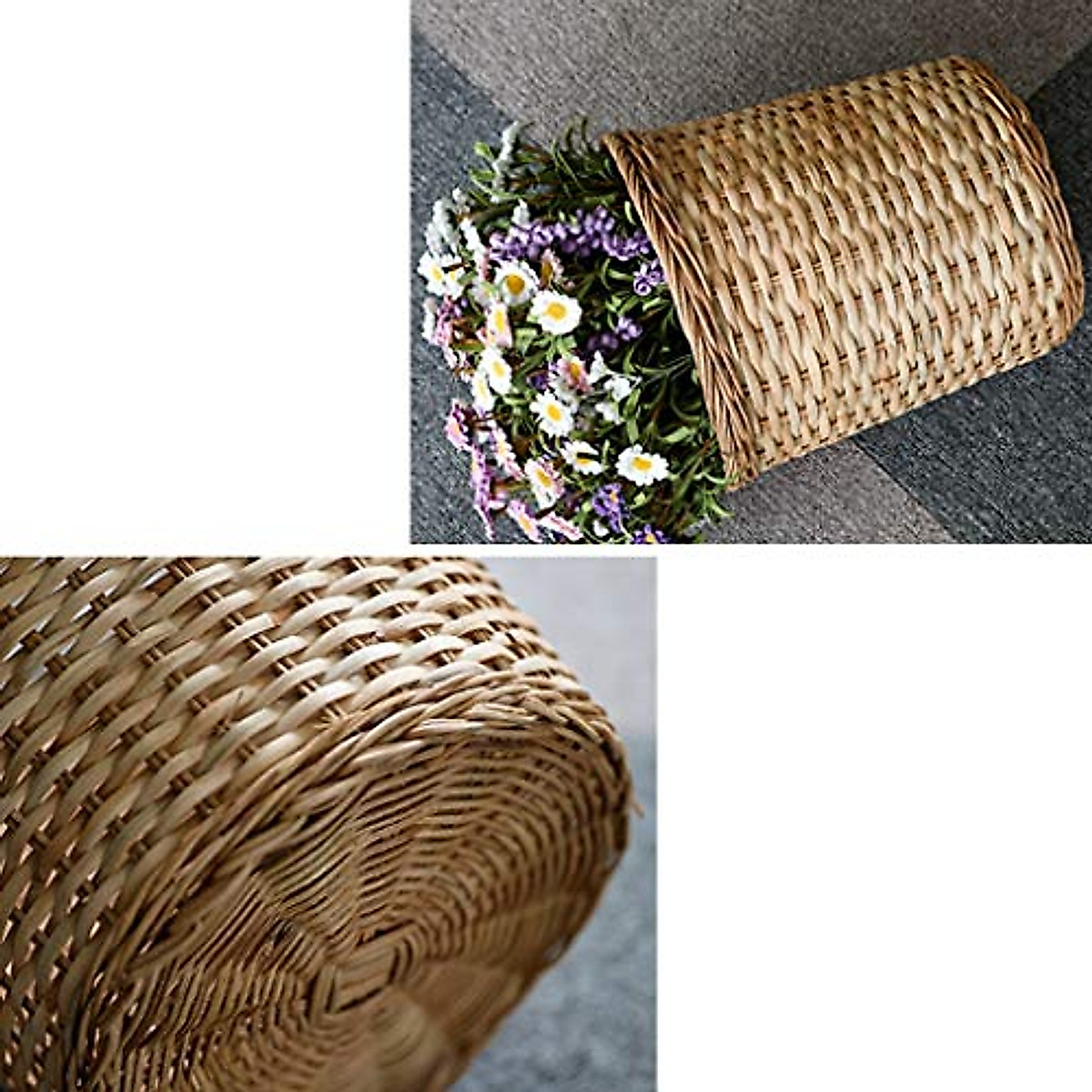 Trash can Rattan Trash Can Handmade Retro Garbage Bin for Kitchen Bathroom Office Living Room,Round Woven Waste Basket Wastebasket Bin (Color : Ax2)