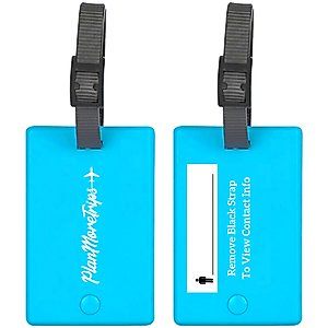 2 Pack Bright Blue Luggage Tags for Kids TSA Approved - Hard Plastic Bag Tags for Luggage - Bright Cute Tag for Travel - Unique Baggage Identifiers Name Tags for Children