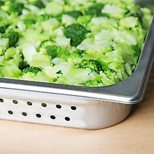 Soro Essentials – Full Size Perforated 2-1/2” Deep, Steam Table Pan, 24 Gauge, Stainless Steel, Full Size Hotel Pan Anti Jam Steam Table Pan for Home, Sandwich Shop, Restaurant, or Buffet.