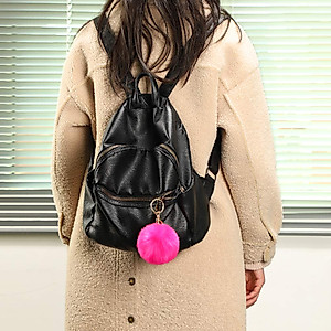 Soleebee Soft Artificial Rabbit Fur Keychain Plush Ball Key Ring Cute Pom Pom Bag Charm for Women Girls (A-Hot Pink)