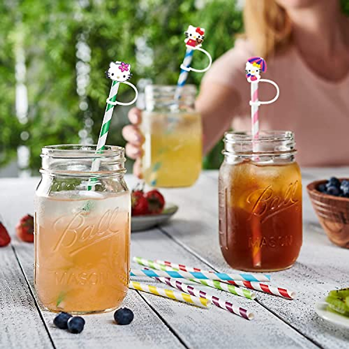 10pcs Drinking Straw Covers Cap, (Cute Cartoon Cat) Reusable Drinking Straw Tips Lids, Straw Toppers for Tumblers, Portable Cute Straw Tips Covers, Dust Proof Plugs Cap Protector 2D Style 7