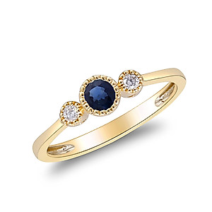 Gin & Grace 10K Yellow Gold Genuine Blue Sapphire and Natural Diamond (I1) Ring for Women.
