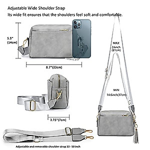 Roulens Triple Zip Small Crossbody Bag for women,Wide Strap Cell Phone Purse Shoulder Handbag Wallet with Credit Card Slots