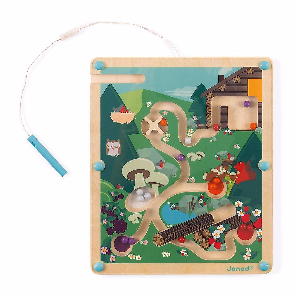 Janod - Wooden Forest Magnetic Ball Labyrinth - Develops Fine Motor Skills and Concentration - Dimensions: 8,3 inch X 9.8 inch - Fsc-Certified - Suitable for Ages 2 and Up, J05311