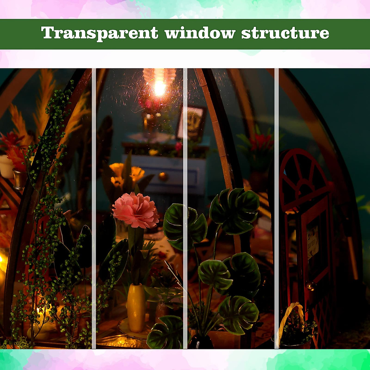 INSGEN DIY Miniature Dollhouse Greenhouse Building Room Kit, Wooden Diorama Book Nook House Kits Build Crafts for Adults, Miniature Street Tiny Library House Making Kit 1:24 Scale