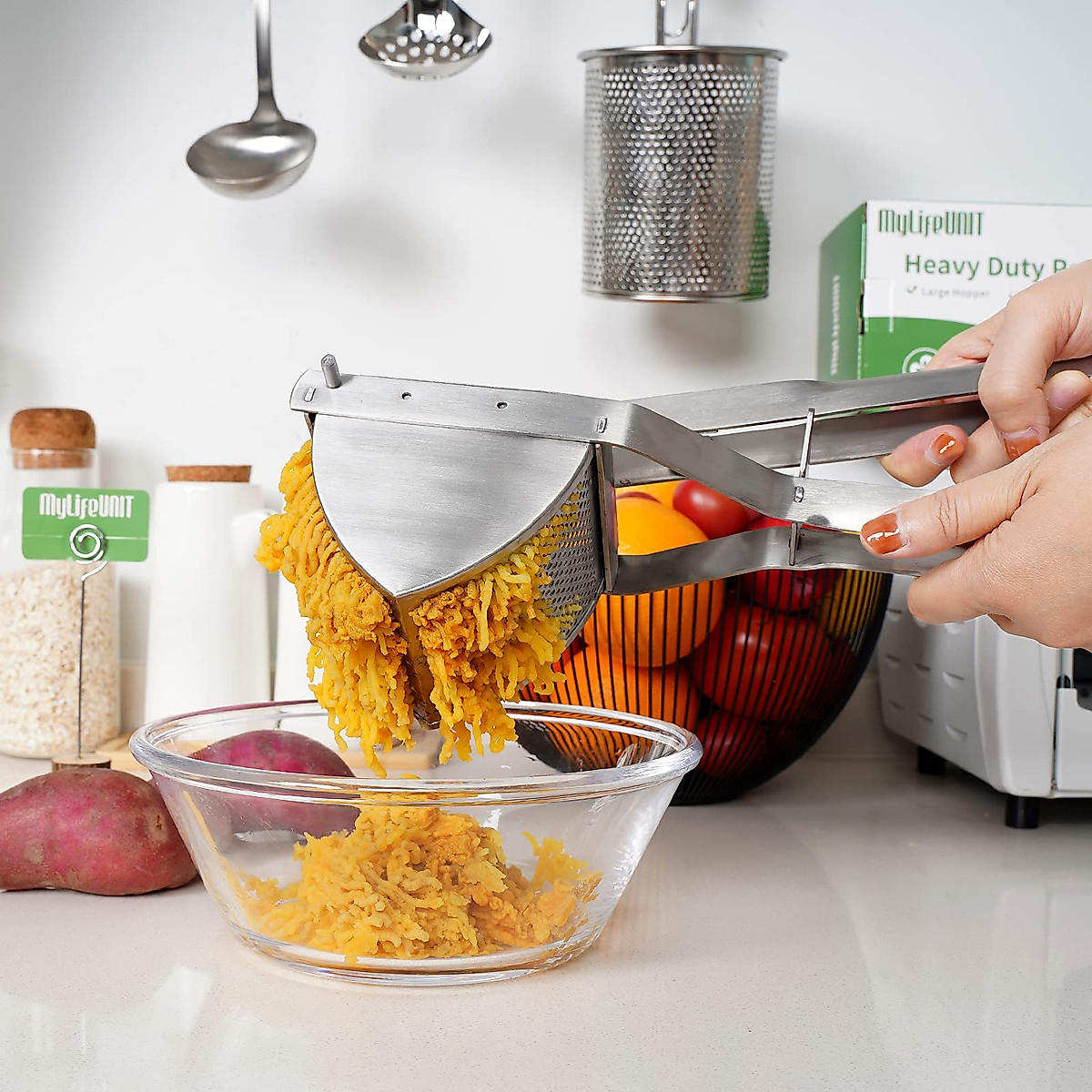 MyLifeUNIT Heavy Duty Commercial Potato Ricer, Stainless Steel Business Potato Ricer and Masher