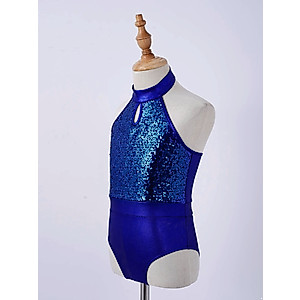 VernLan Kids Girls Sequins Sparkly Leotard Turtle Neck Ballet Dance Gym Bodysuit Jumpsuit Performance Costumes Royal Blue 8 Years