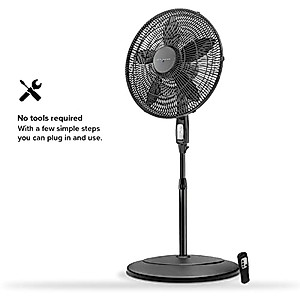 Air Monster 15732-R 18-Inch Diameter 3-Speed Adjustable Height Oscillating Pedestal Fan with Remote Control and 7.5 Hour Timer, Black