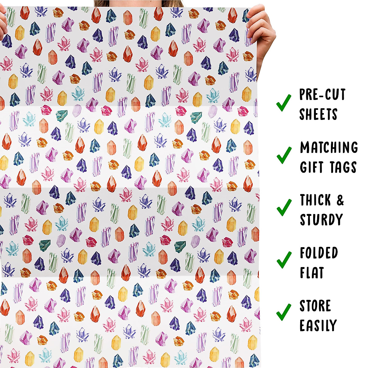 CENTRAL 23 - Crystals Gift Wrap - 6 Wrapping Paper Sheets - Precious Stones on White Background - For Birthdays - Women Girls - Recyclable