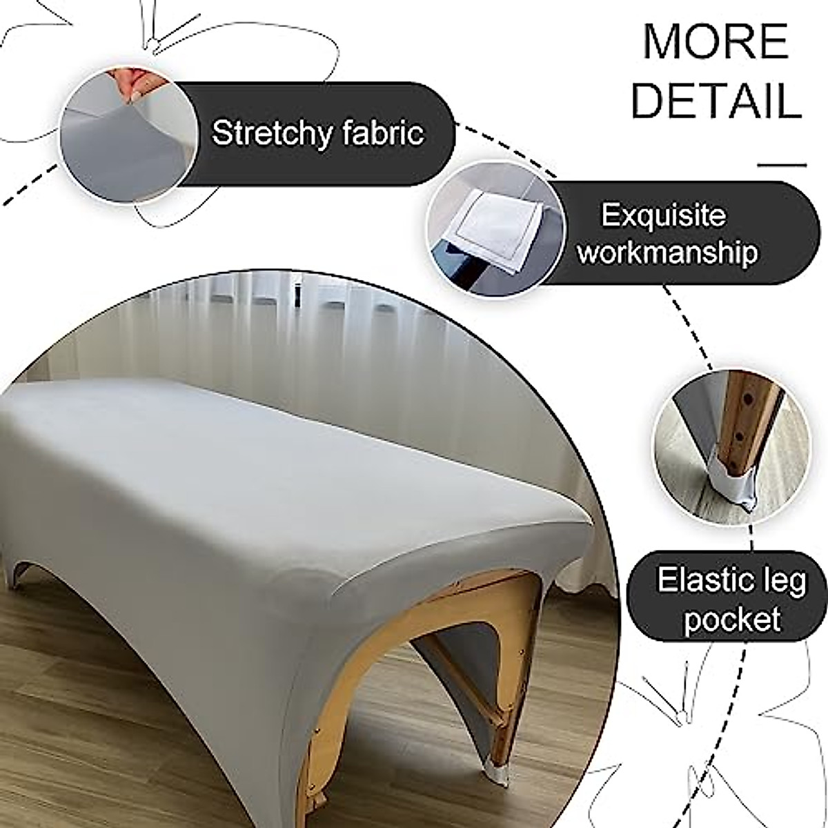 KULLAMEE Silver Grey Lash Bed Cover fitted for 6FT Lash Table or Massage Bed Lash Extension Bed Spandex Bed Cover (Silver Grey 1PC)