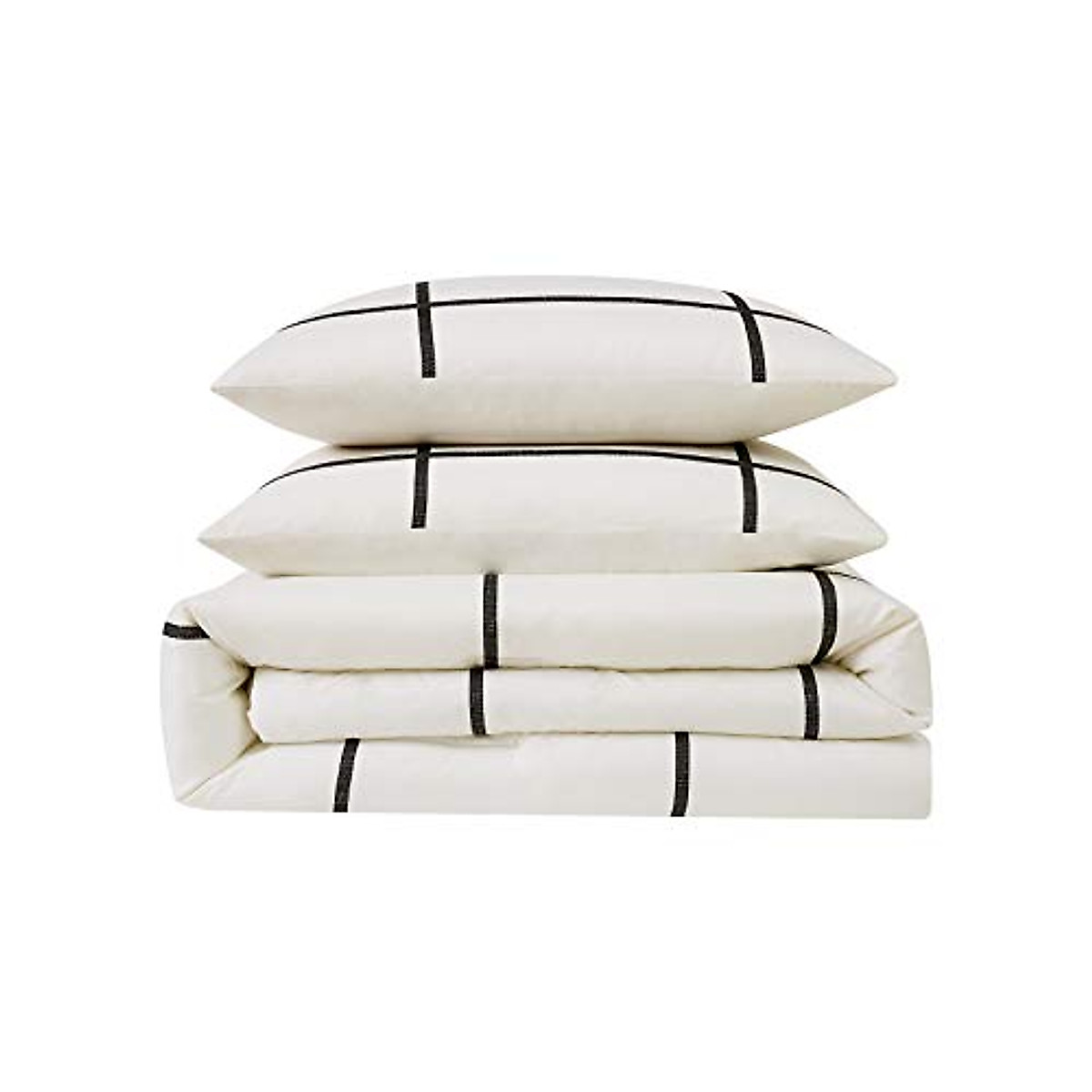 Truly Soft Everyday Kurt Black and White Stripe Comforter, Full/Queen, Windowpane, Kurt Windowpane