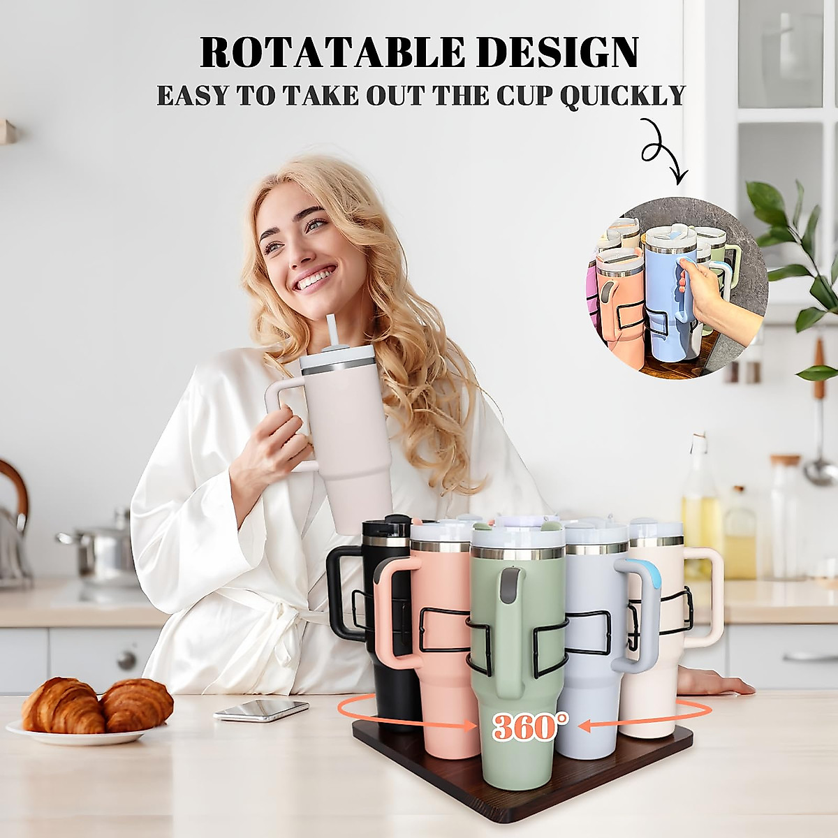 8 Slots Water Bottle Organizer for Stanley 40 & 30 oz Tumbler, Rotatable Stanley Cup Holder, Stanley Cup Organizer, Stanley Cup Accessories for Kitchen Cabinet, Ideal Gift