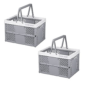 [2-Pack] Plastic Baskets for Shelf Storage Organizing, Durable and Reliable Portable Folding Storage Crate, Ideal for Home Kitchen Classroom and Office Organization, Bathroom Storage