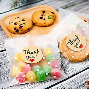 JESTAR 200 PCS Self Adhesive Cookie Bags Christmas Treat Bags, 3.94"x 3.94" Cellophane Bags Individual Cookie Bags with Thank You Stickers White Polka Dot Bags for Party Favors Gift Giving Candy
