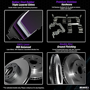 Brake X Rear Brake Pads and Rotors Kit replacement for 2013-2019 Nissan Pathfinder Fits models with 12.13" (308mm) rear rotor diameter ONLY | NYX OE+ Rotors and Alpha Ceramic Brake Pads