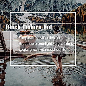 Gossifan Women Men Wide Brim Fedoran Hat with Chain Belt Buckle - Dark Night