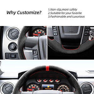 Alfanxi Hand Stitch Alcantara Steering Wheel Cover Compatible with Ford F-150 SVT Raptor 2010-2014 (Red Stripe)