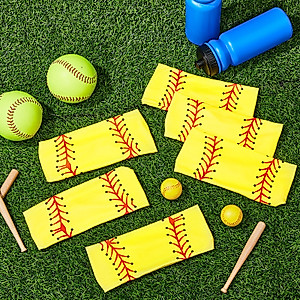 Zeyune 6 Pcs Yellow Softball Headband Breathable Elastic Headband Ball Print Head Wrap Hair Band Bandana Workout Headbands Adjustable Sweat Proof Softball Accessories for Girls Women