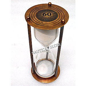 KHUMYAYAD 60 min brass sand timer brown antique finish, fully hand made vintage antique brass replica sand timer sand clock hour glass maritime nautical vint