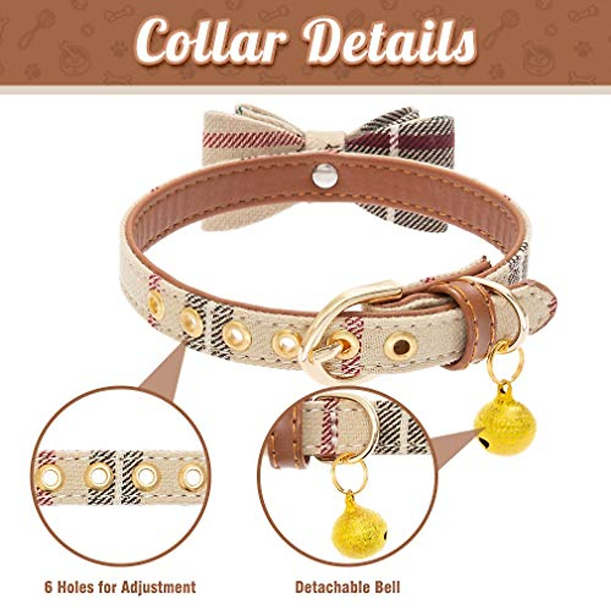 EXPAWLORER Dog Collar and Leash Set - Classic Plaid Dog Bow Tie and Dog Bandana Collar with Bell, Dog Leash Tangle Free, Adjustable Collars for Small Medium Large Dogs Cats, Holiday Ideal Gift