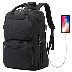 CAMTOP School Backpack College Laptop Backpacks with USB Charging Port 15.6 Inch Computer Bookbag for Women Girls(17 Inch, Black)