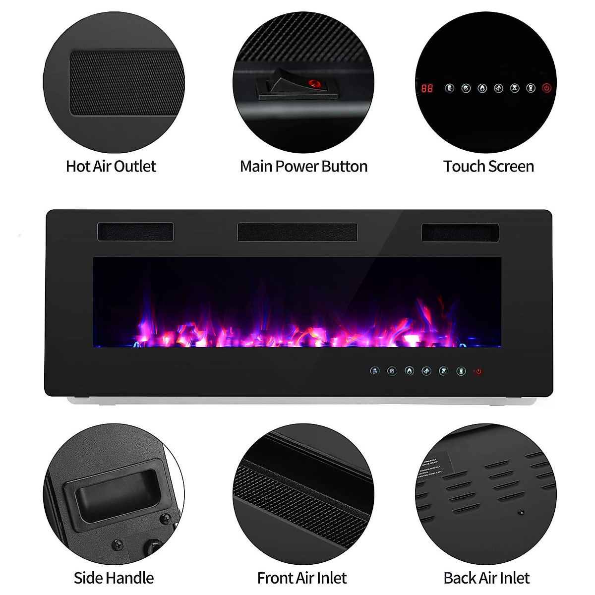 Finefind Electric Fireplace 36" Recessed 3.86" Ultra Thin Insert, Wall Mounted and in Wall Easy Installation with Remote Control, 750W/1500W, Low Noise (Fake Fire)