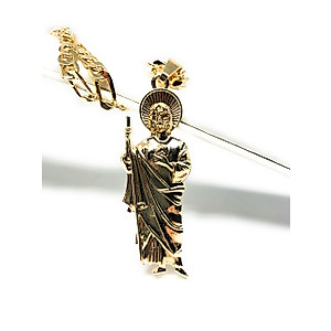 Gold Plated Saint Jude Pendant Necklace Figaro 26" San Judas Tadeo Medalla Cadena Oro Laminado