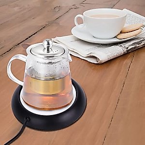 USB Wood Grain Cup Warmer Heat Beverage Mug Mat Home Office Desktop Heated Coffee Tea Mug Pad(Black)