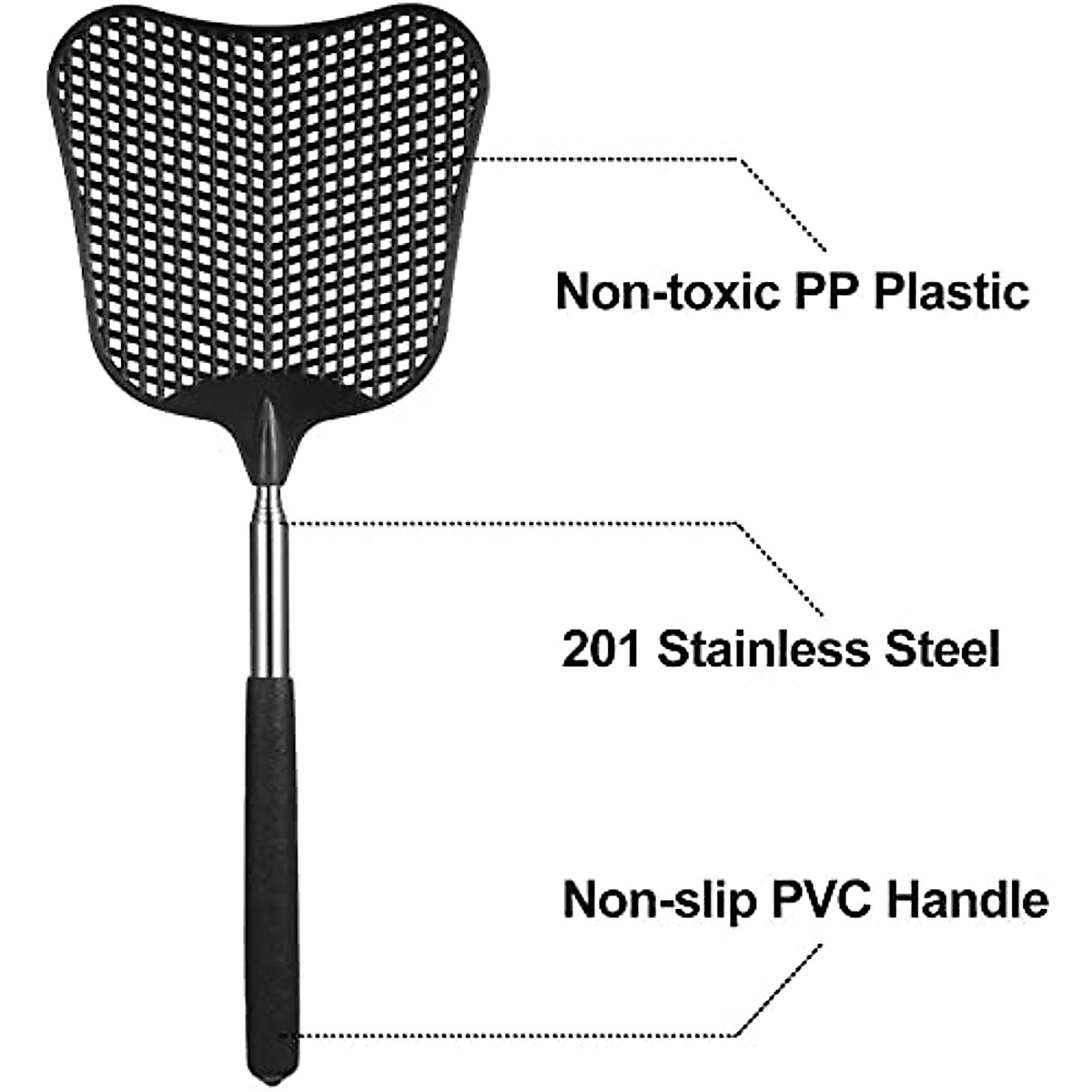 12 Pieces Telescopic Fly Swatter Extendable Plastic Flyswatter Manual Fly Swatter with Stainless Steel Retractable Pole for Indoor Outdoor Home and Office, Black