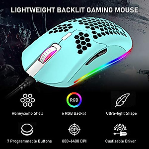 60% Mechanical Gaming Keyboard Blue Switch Mini 68 Keys Wired Type C Chroma RGB 18 Backlit Effects,Lightweight Gaming Mosue 6400DPI Honeycomb Optical,Gaming Mouse Pad for Gamers and Typists(Green)