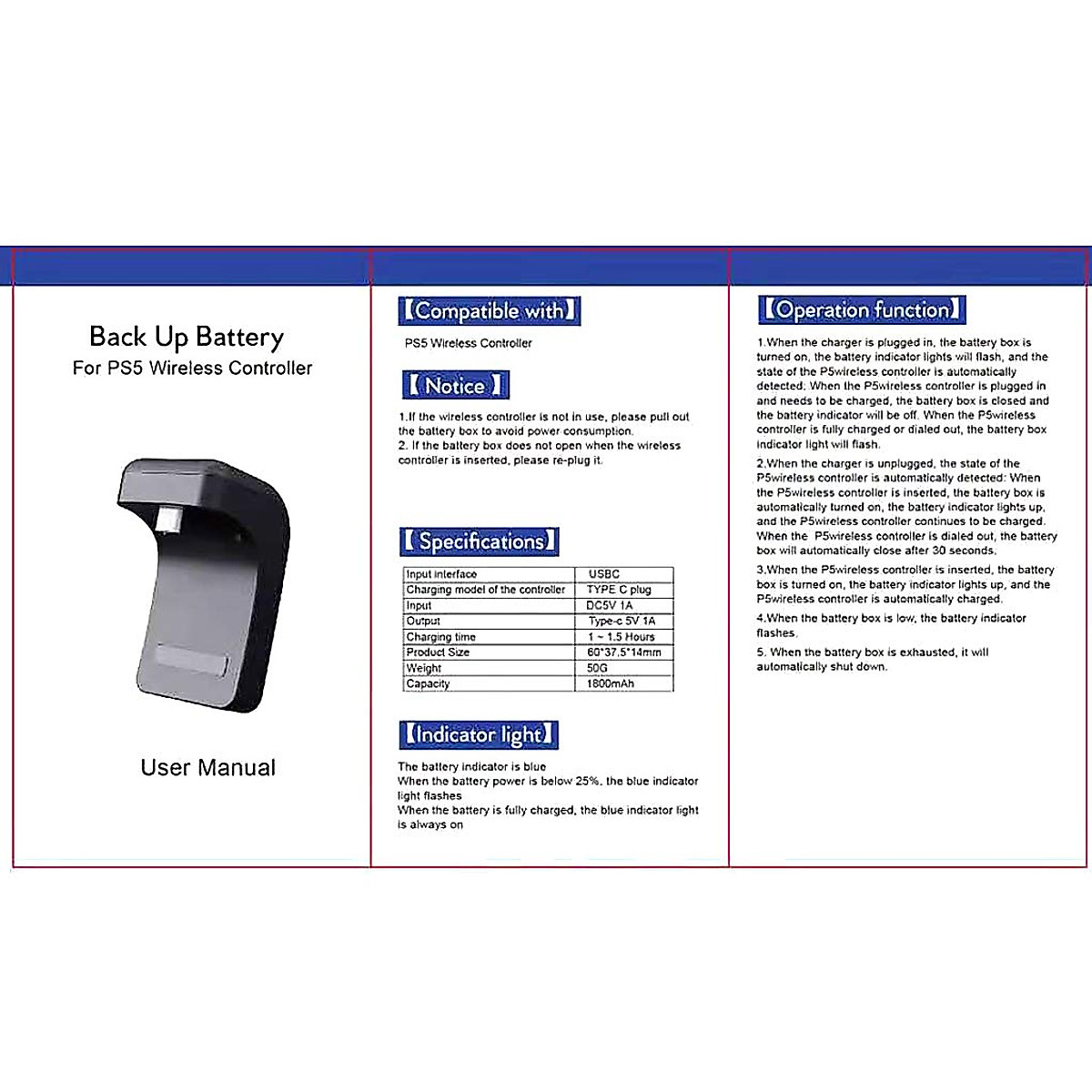 chengzui Changing Kit for PS5 Battery 1800mAh for PS5 Controller Rechargeable Battery Pack Charger for PS5 Handle Rechargeable Battery Pack