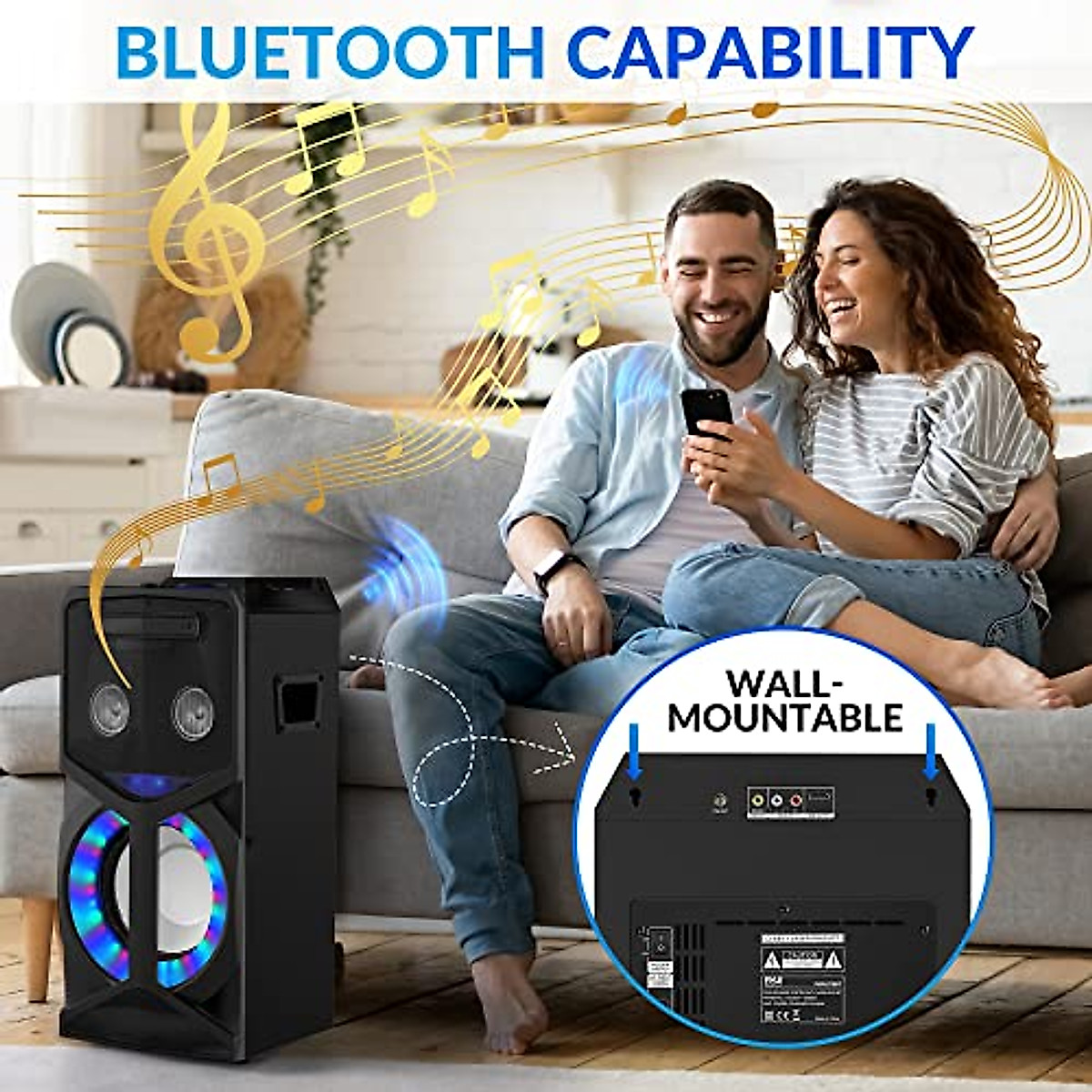 Pyle Karaoke Vibe PA Bluetooth Audio VIDEO/DVD Speaker System - 800W Multimedia CD/DVD Player for TV, Projectors, w/FM, USB, MIC, AUX, HDMI, RCA Inputs, Echo & LED Mode, w/Remote Control - PKRK270BT