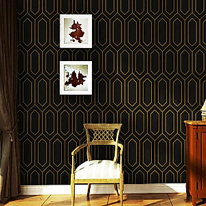 Safiyya Peel and Stick Wallpaper Geometric Wallpaper Gold and Black Contact Paper Gold Black Textured Wallpaper Self Adhesive Removable Wallpaper for Wall Furniture Vinyl Roll 118"x17.3"